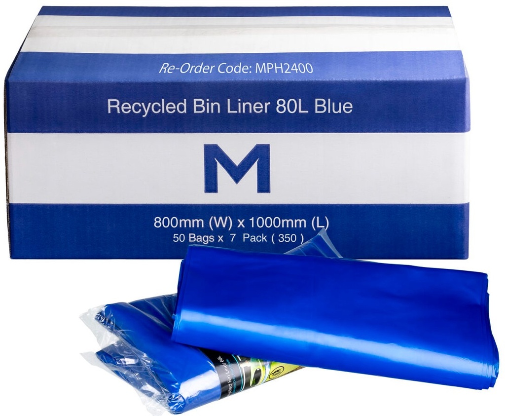 FP Recycled Bin Liner 80L - Blue, 800mm x 1000mm x 30mu (350) | LMD B2B