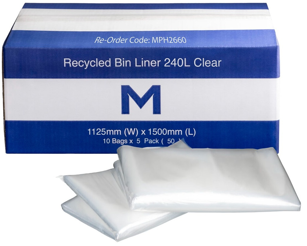 FP Recycled Bin Liner 240L - Clear, 1125mm x 1500mm x 100mu (50) | LMD B2B