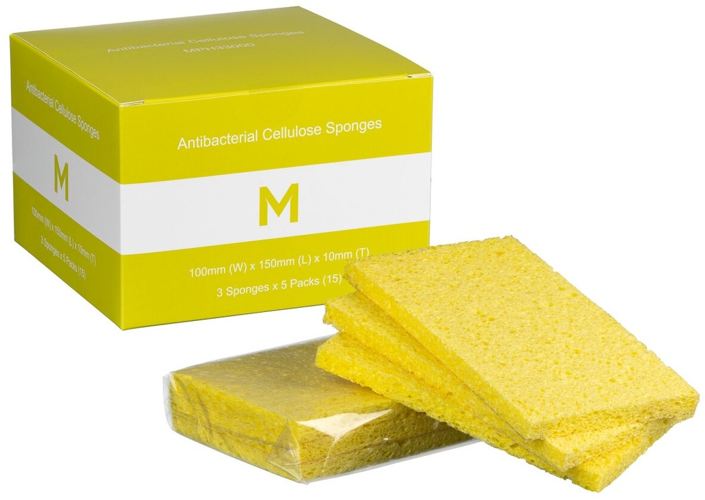 Antibacterial Cellulose Sponges - Yellow, 100mm x 150mm x 10mm, 3 ...