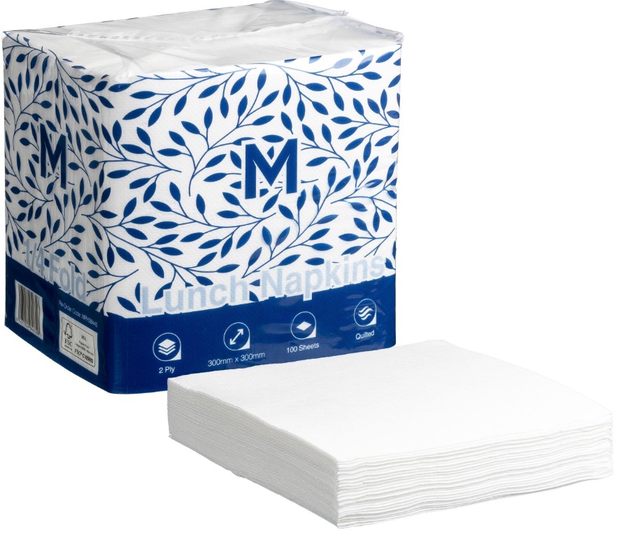 Quilted Lunch Napkins 1/4 Fold - White, 300mm x 300mm, 2 Ply, FSC Mix ...